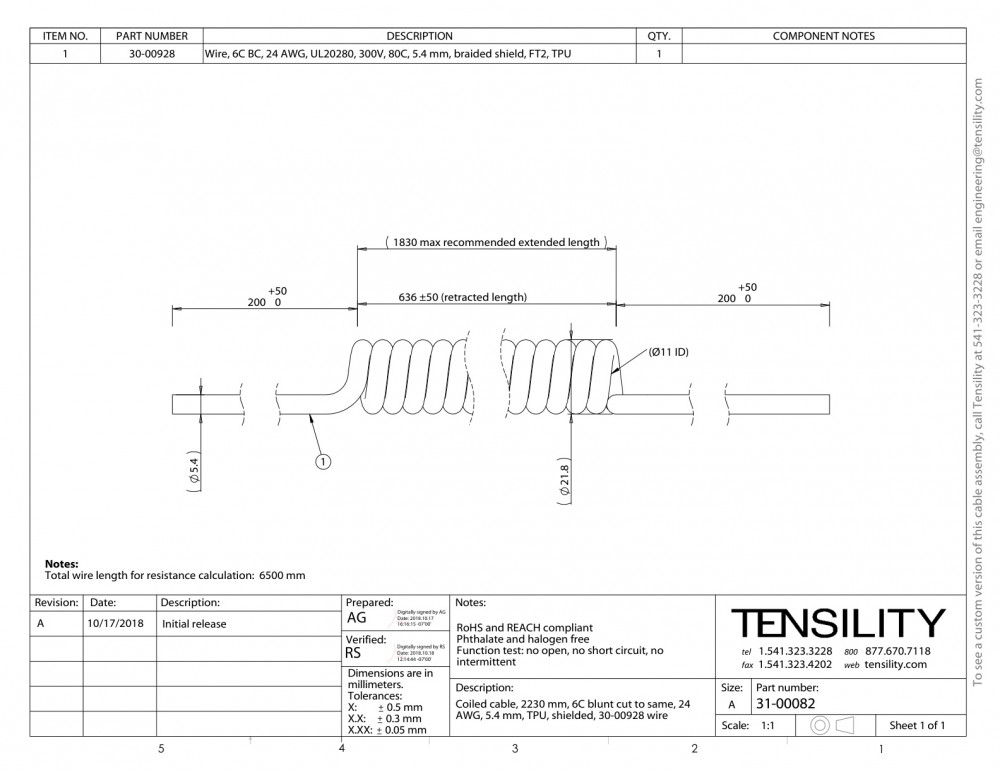 Tensility International 31-00082 cable assembly drawing