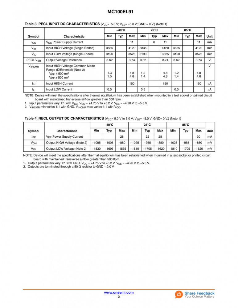 MC100EL91 datasheet page 3