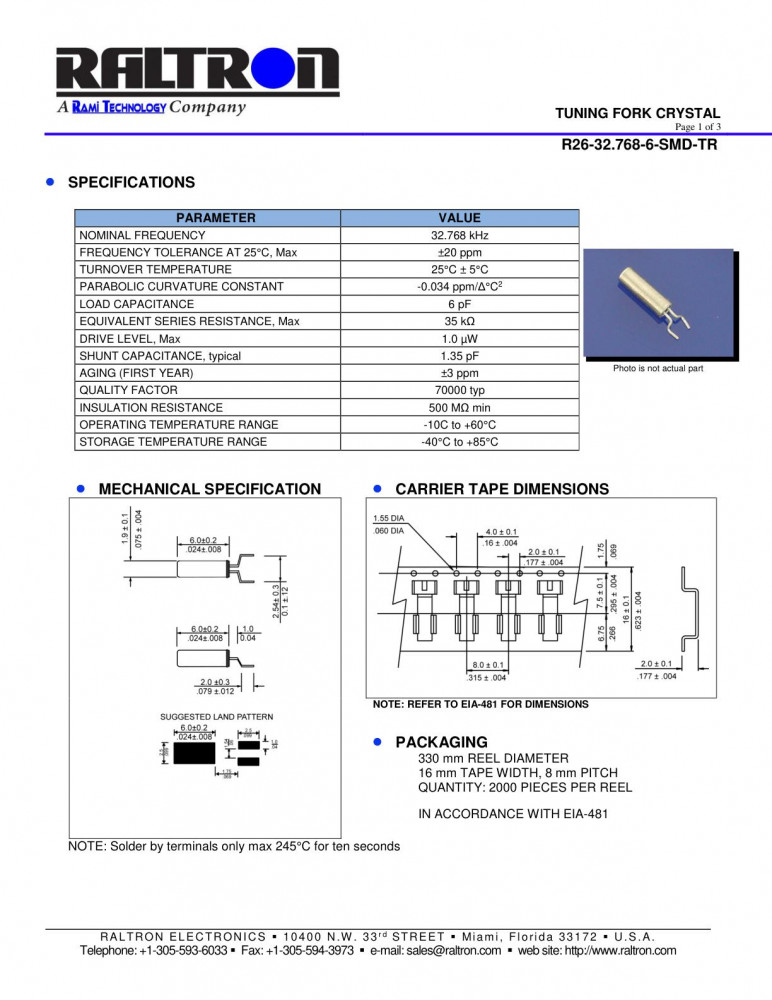 Raltron R26-32.768-6-SMD-TR document page 1