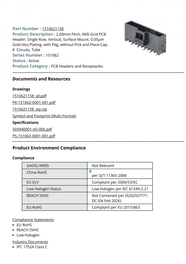 MOLEX product specification document page 1