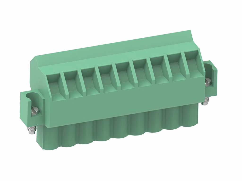 5.08mm Pitch Eurostyle 45° Wire Entry Plug, with Mounting Ends, 9 Circuits, Green for sale
