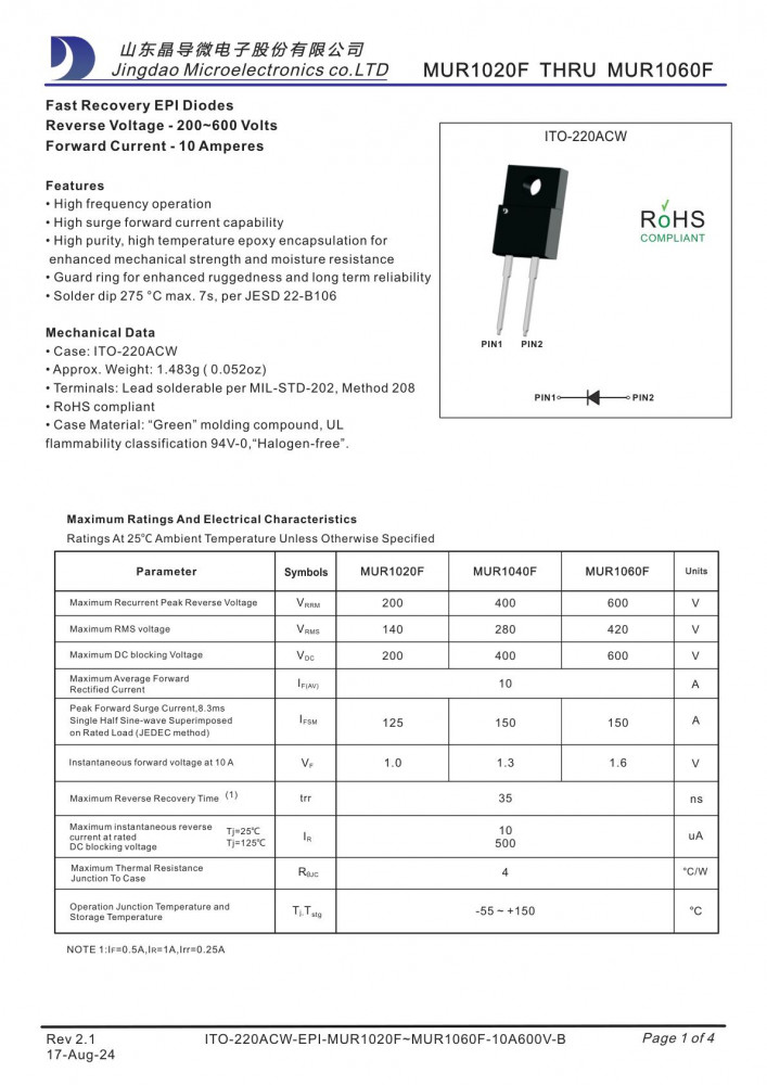 MUR1060F datasheet page 1