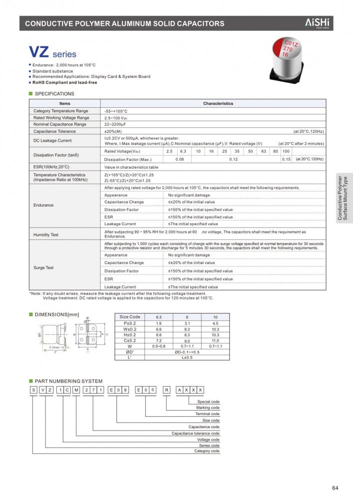AISHI VZ series datasheet page 1