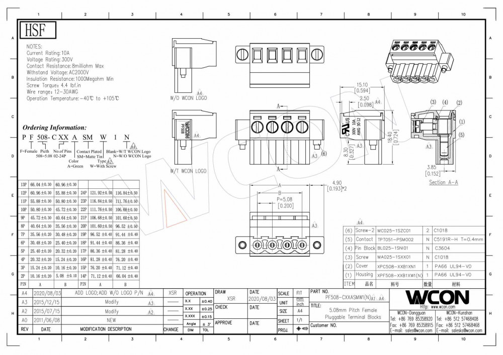 WCON PF508-C03ASMN1 technical drawing