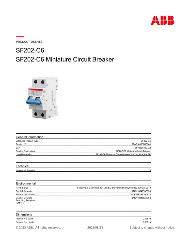 ABB SF202-C6 technical document page 1