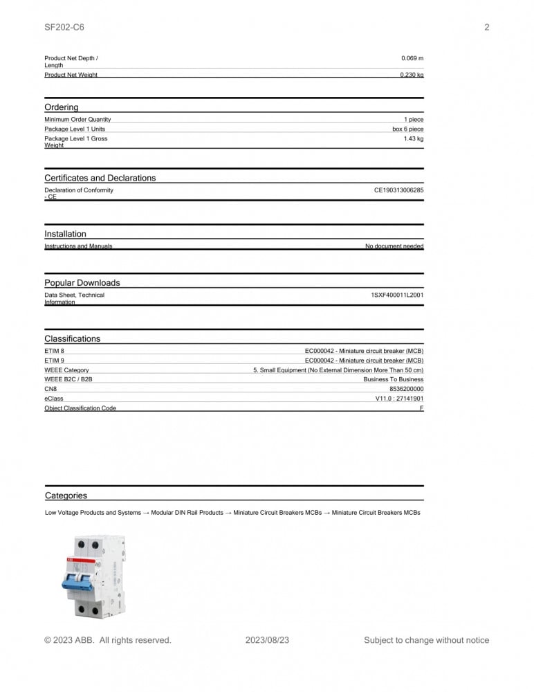 ABB SF202-C6 technical document page 2