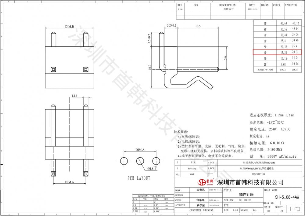 SH-5.08-4AW specification page 1
