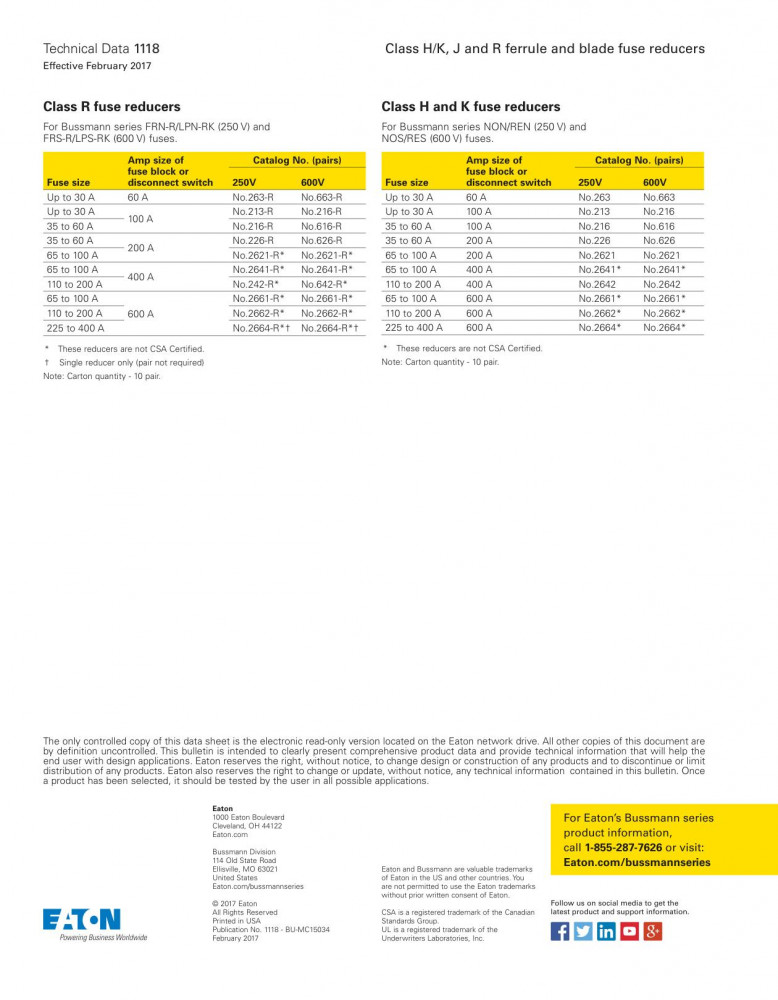 Eaton Bussmann fuse reducer datasheet page 2