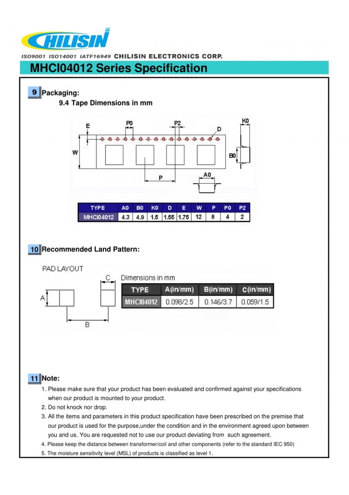 Chilisin MHCI04012 specification page 6