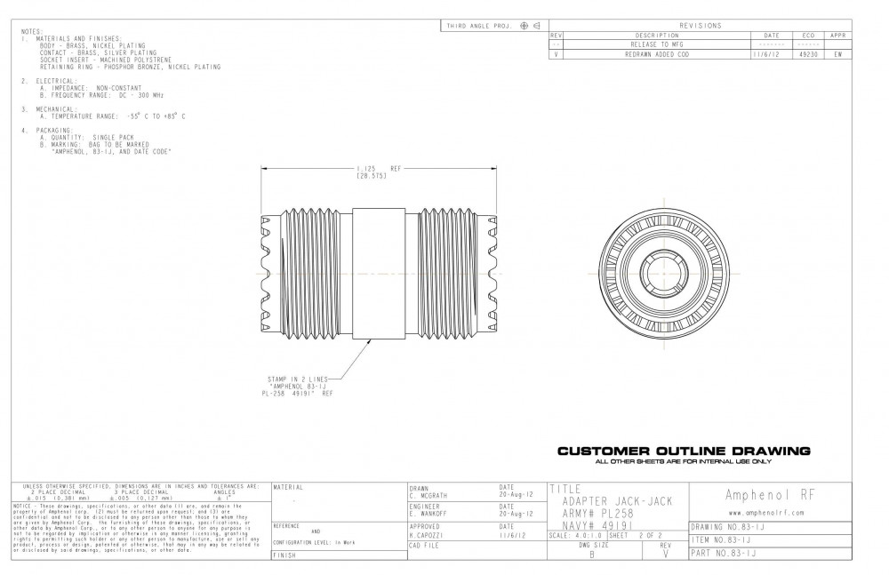 Amphenol 83-1J technical document preview
