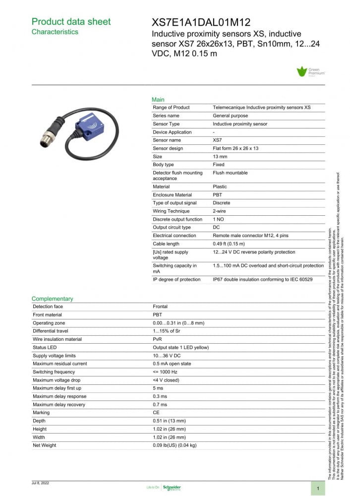 XS7E1A1DAL01M12 technical document page 1