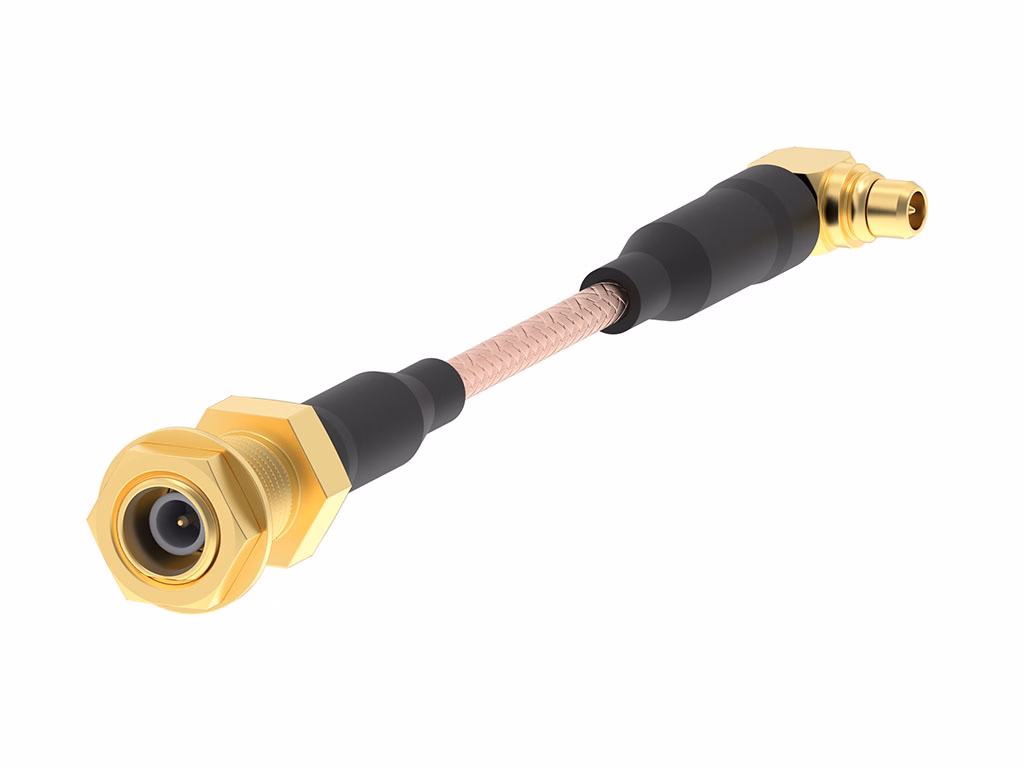 MCX Right-Angle Plug to FAKRA SMB Jack Bulkhead Keying Code D Bordeaux Violet on RG-316 Cable, 90.00mm Length, 50 Ohms