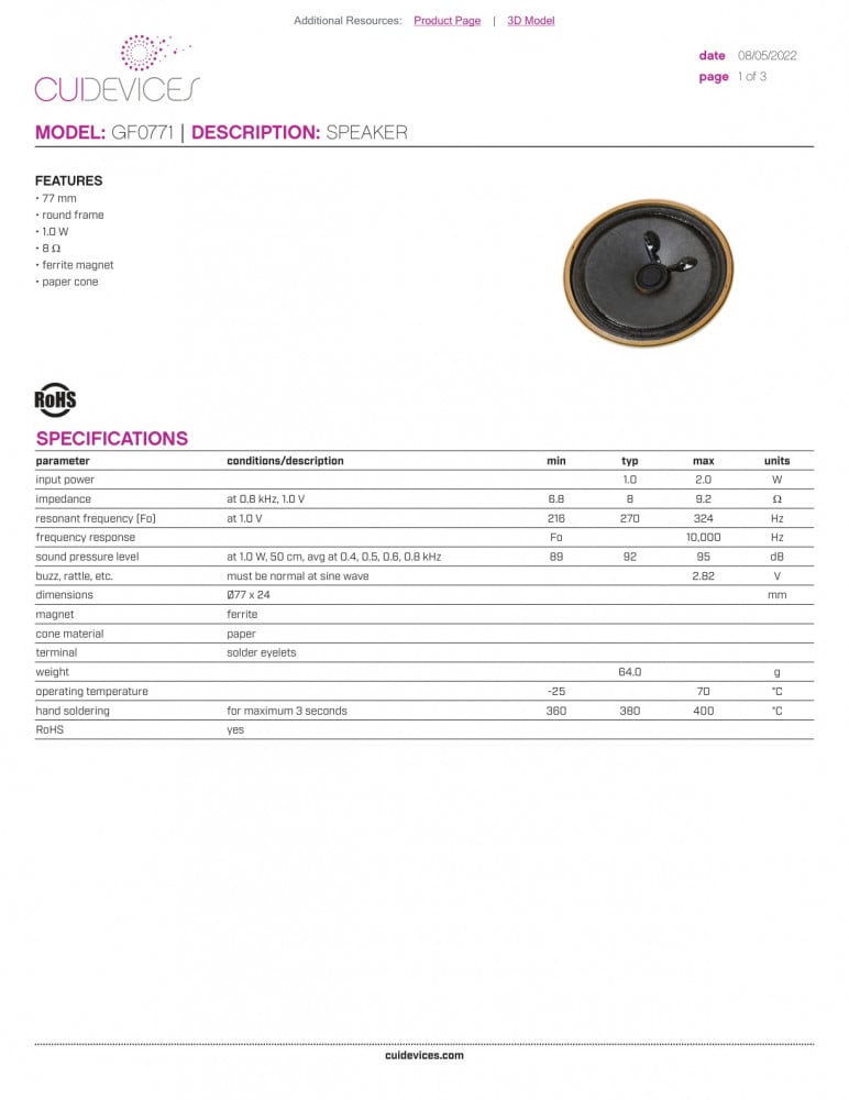 GF0771 datasheet page 1
