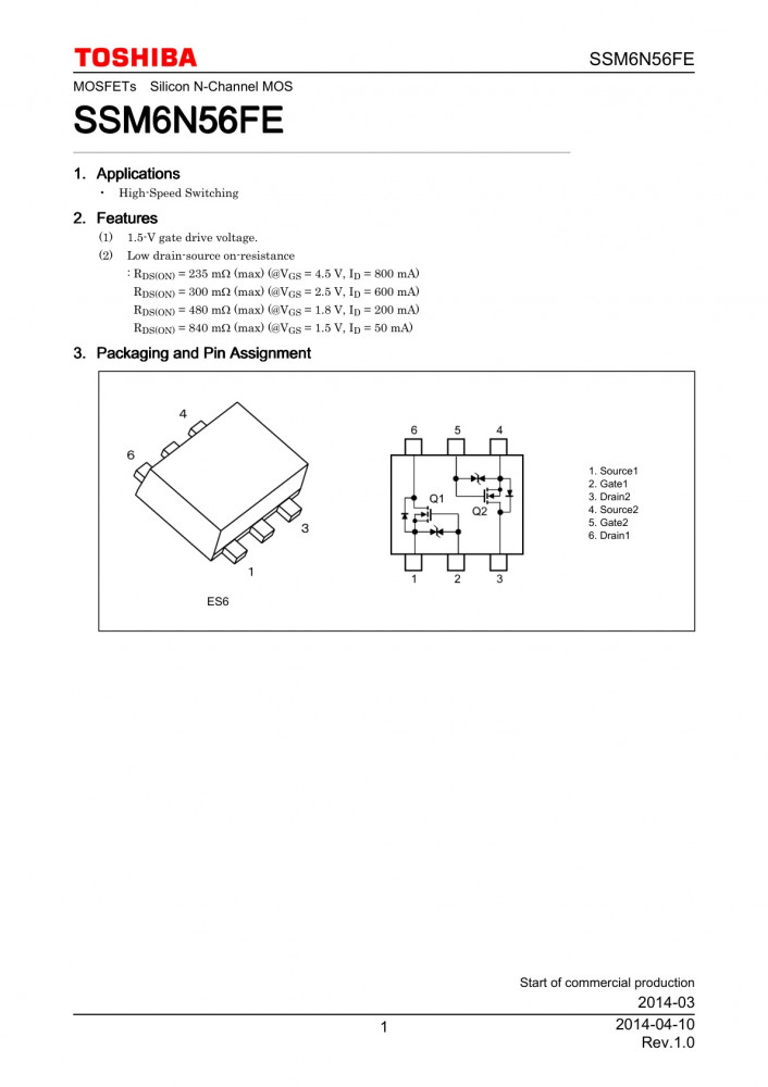 SSM6N56FE,LM datasheet page 1