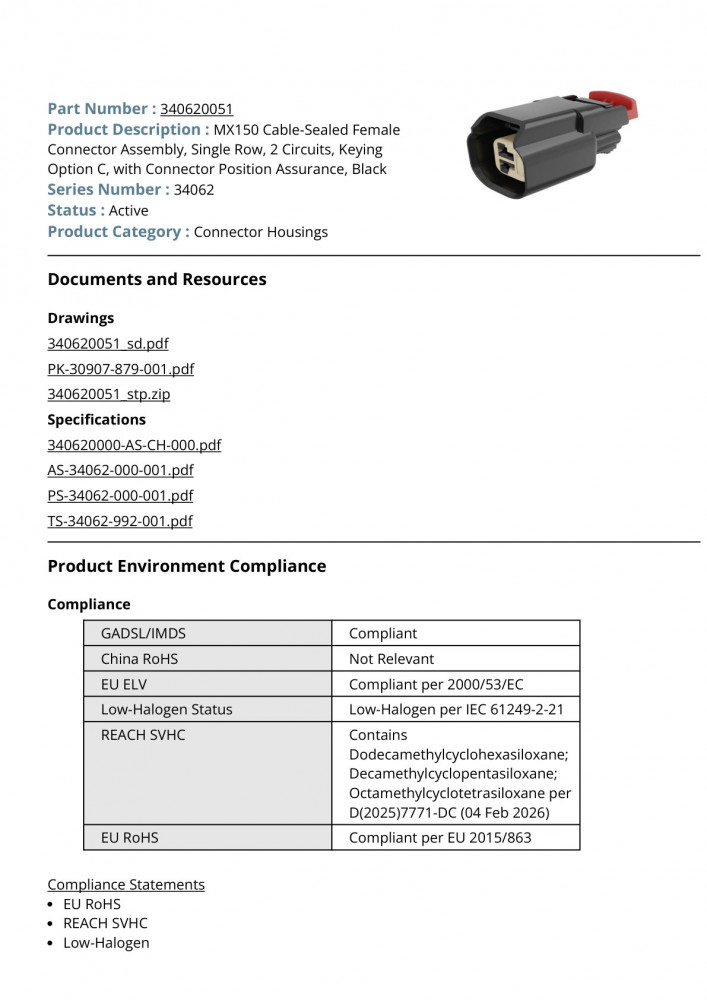 MOLEX 340620051 technical document preview, page 1
