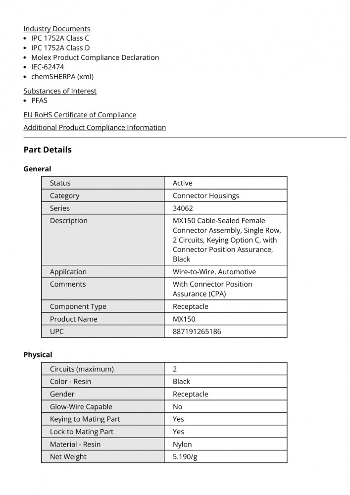MOLEX 340620051 technical document preview, page 2