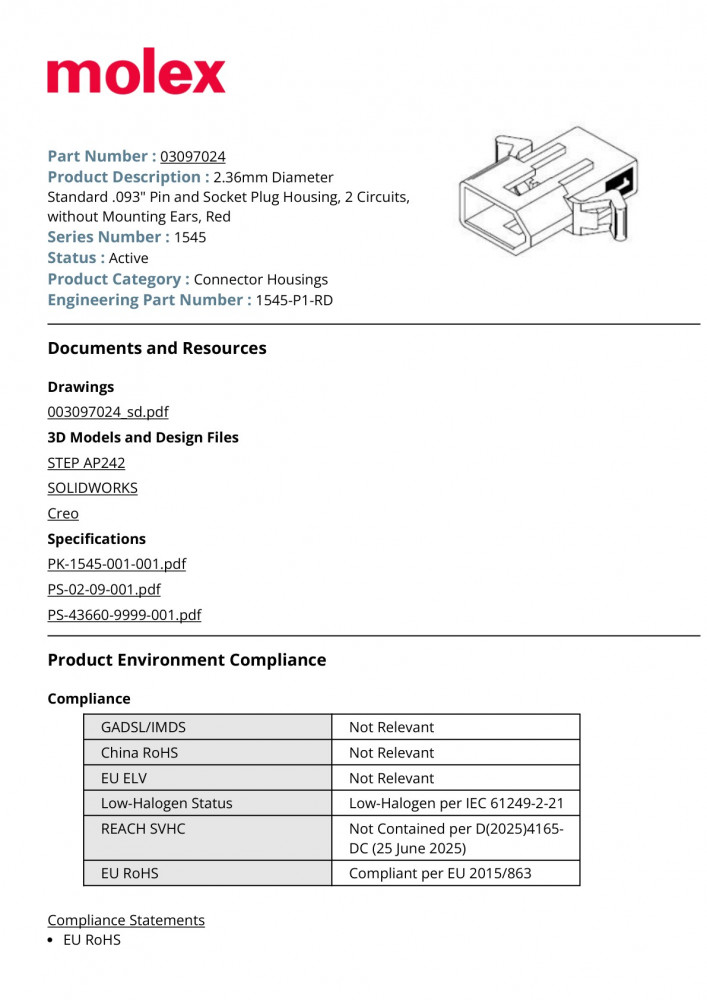 Molex .093 connector family document page 1