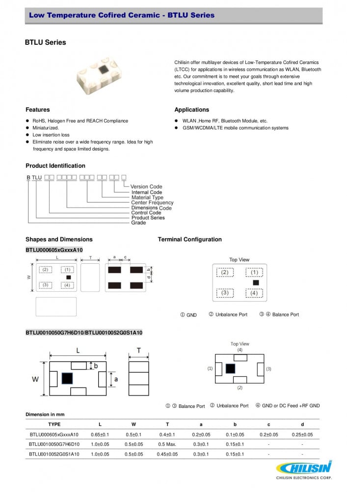 Chilisin BTLU datasheet page 1
