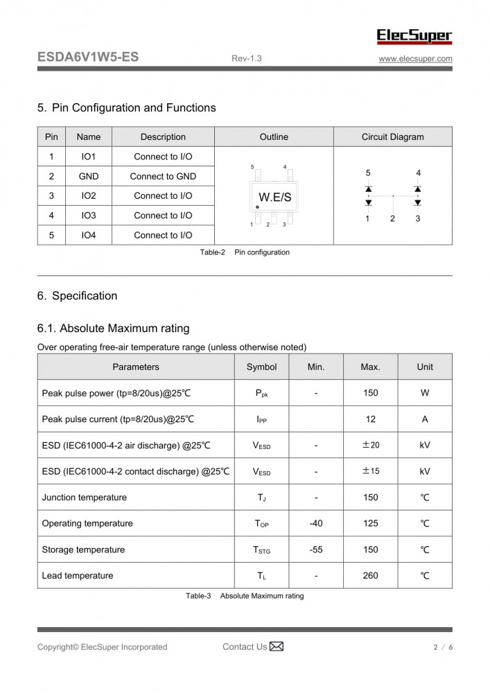 ESDA6V1W5-ES datasheet page 2