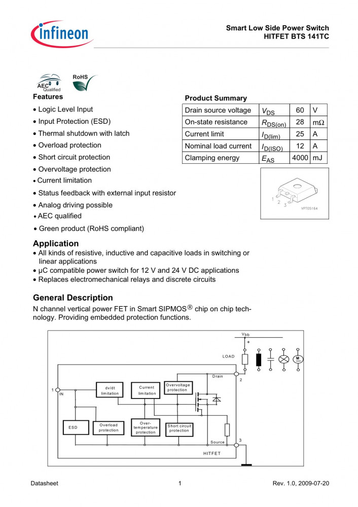 BTS141TCBUMA1 datasheet page 1
