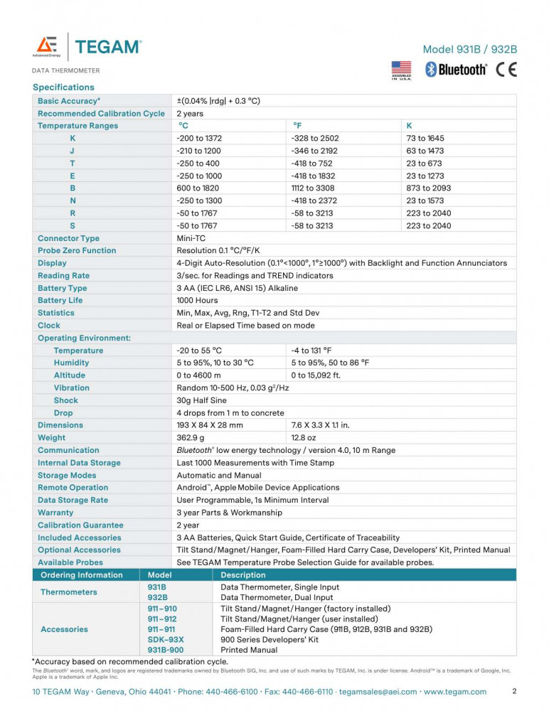 TEGAM 900 Series data-logging thermometer document page 2