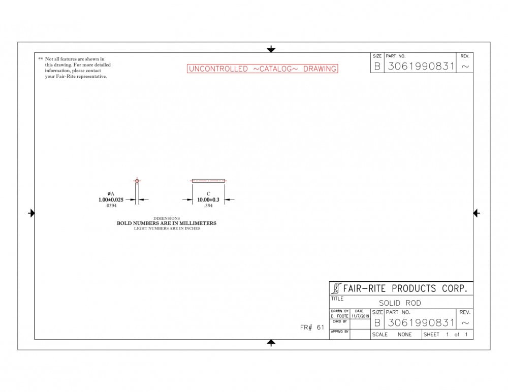 Fair-Rite 3061990831 SIZE B technical drawing