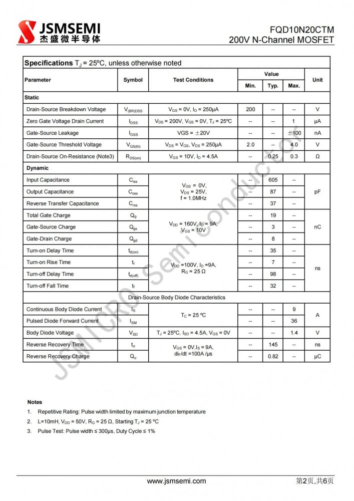 FQD10N20CTM-JSM datasheet page 2