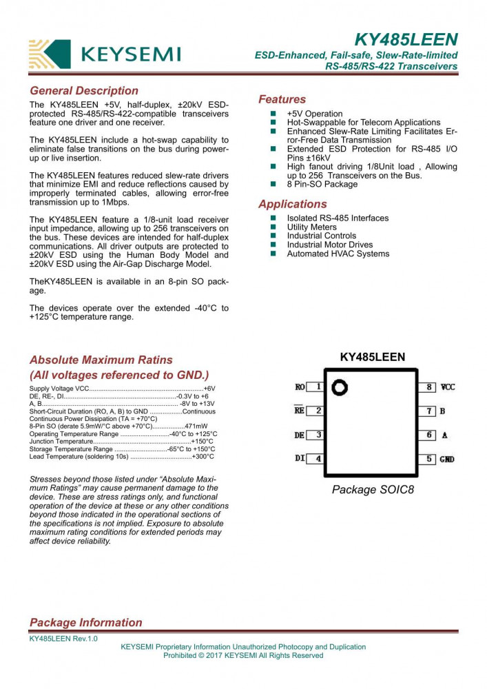 KY485LEEN datasheet page 1