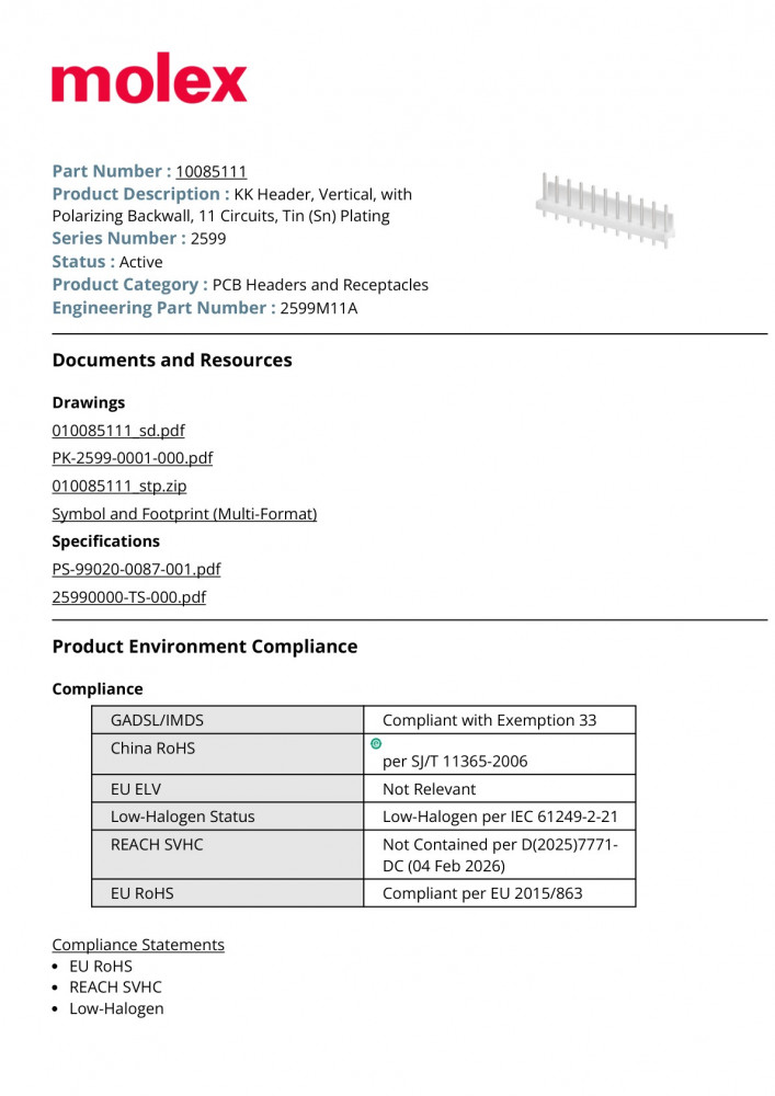 Molex KK 508 specification page 1