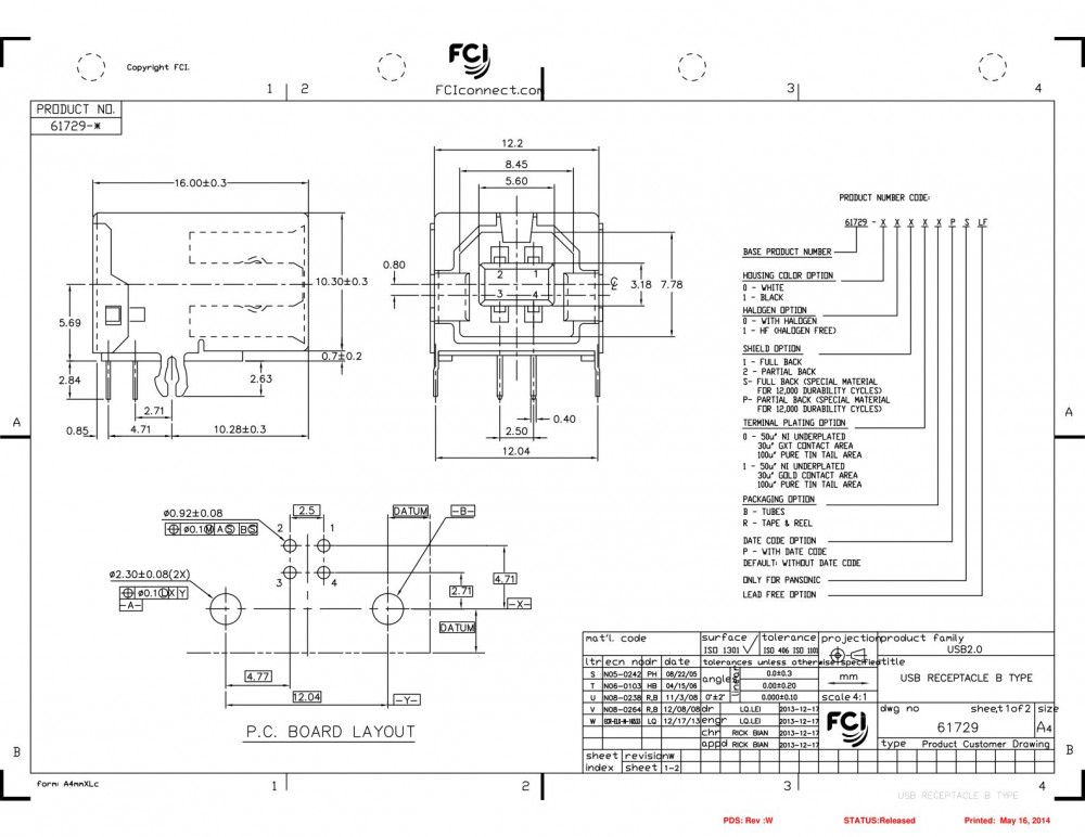 Amphenol 61729-0020RLF product drawing sheet 1