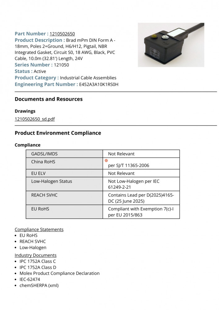Molex E452 series drawing page 1