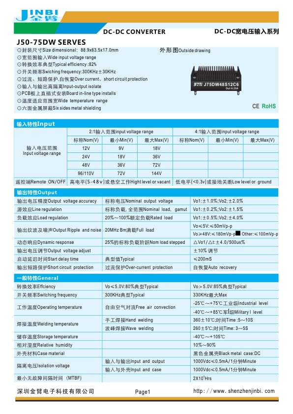 J75DW series datasheet page 1