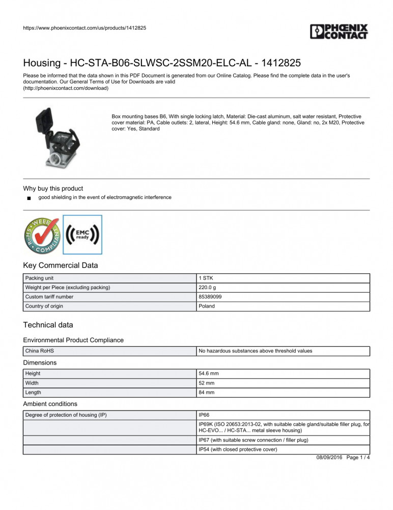 Phoenix Contact 1412825 technical document page 1