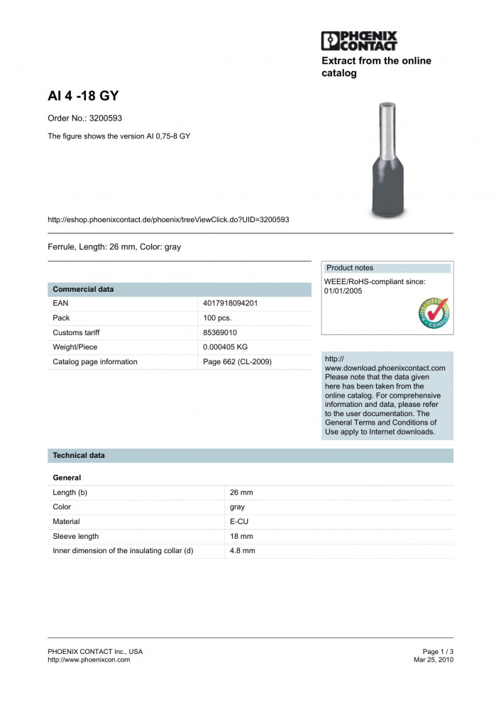 Phoenix Contact 3200593 product document page 1