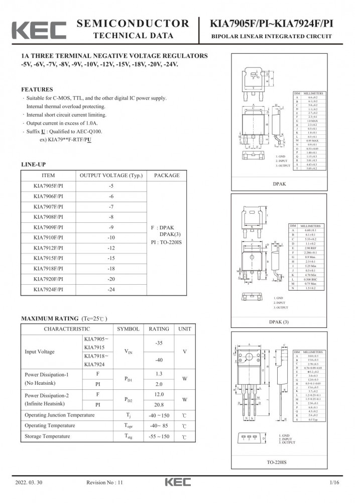 KIA7905F datasheet page 1