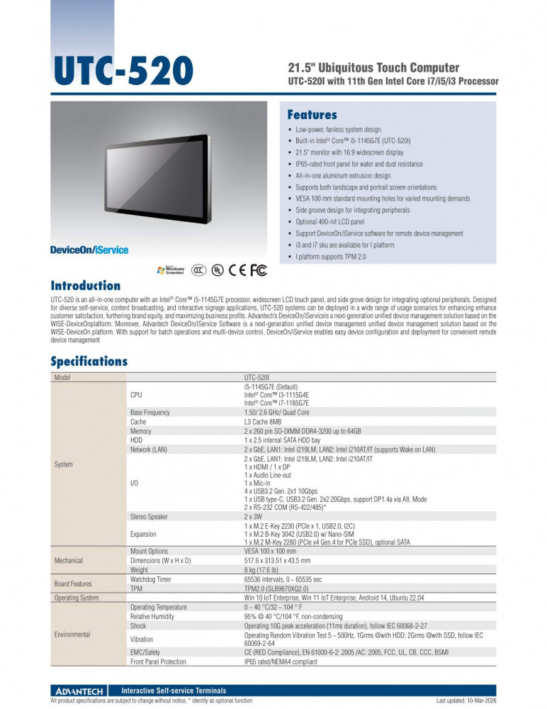 UTC-520I technical document page 1