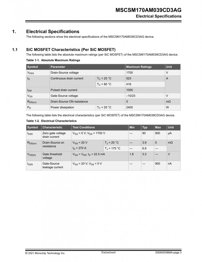 MSCSM170AM039CD3AG datasheet page 3