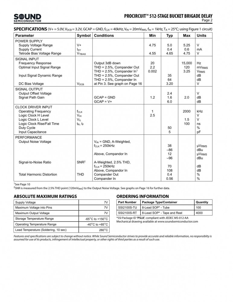 SSI2100 datasheet page 2
