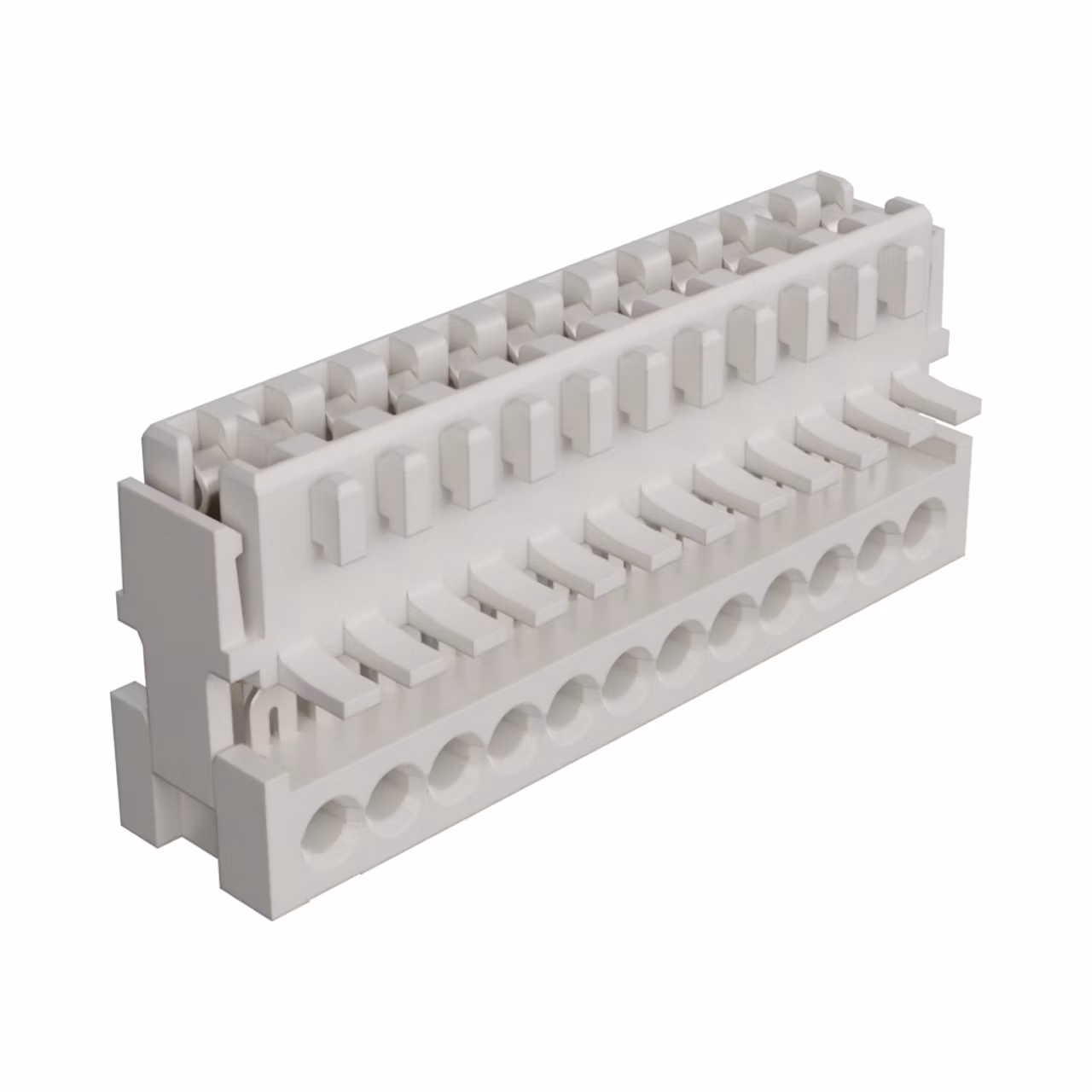 Appli-Mate RAST 2.5 IDT Housing, 2.50mm Pitch, with Side Latches, Female, 20 Circuits, Position Keys A & U Removed, Polarizing Ribs Between 1/2 and 18/19