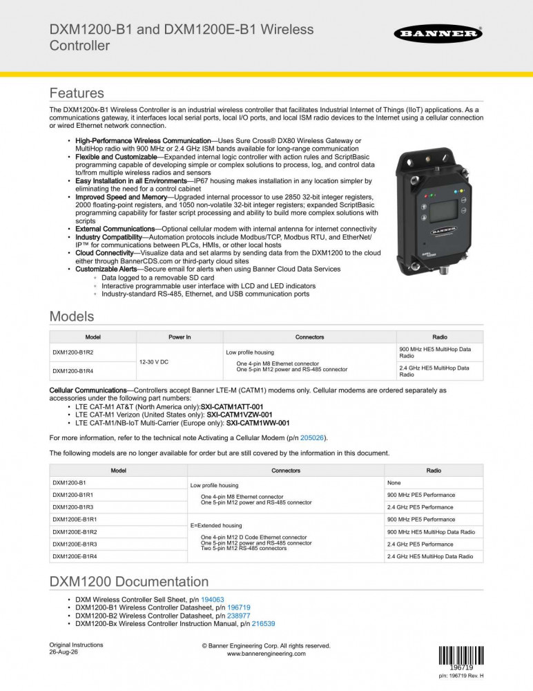 DXM1200 technical document page 1