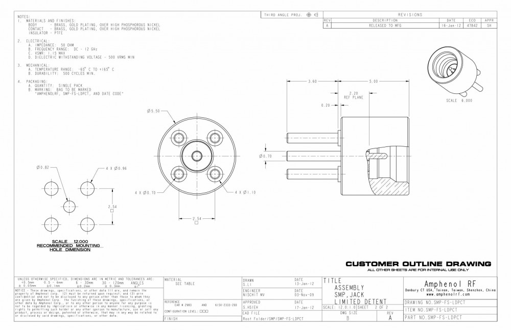 Amphenol SMP-FS-LDPCT technical drawing page