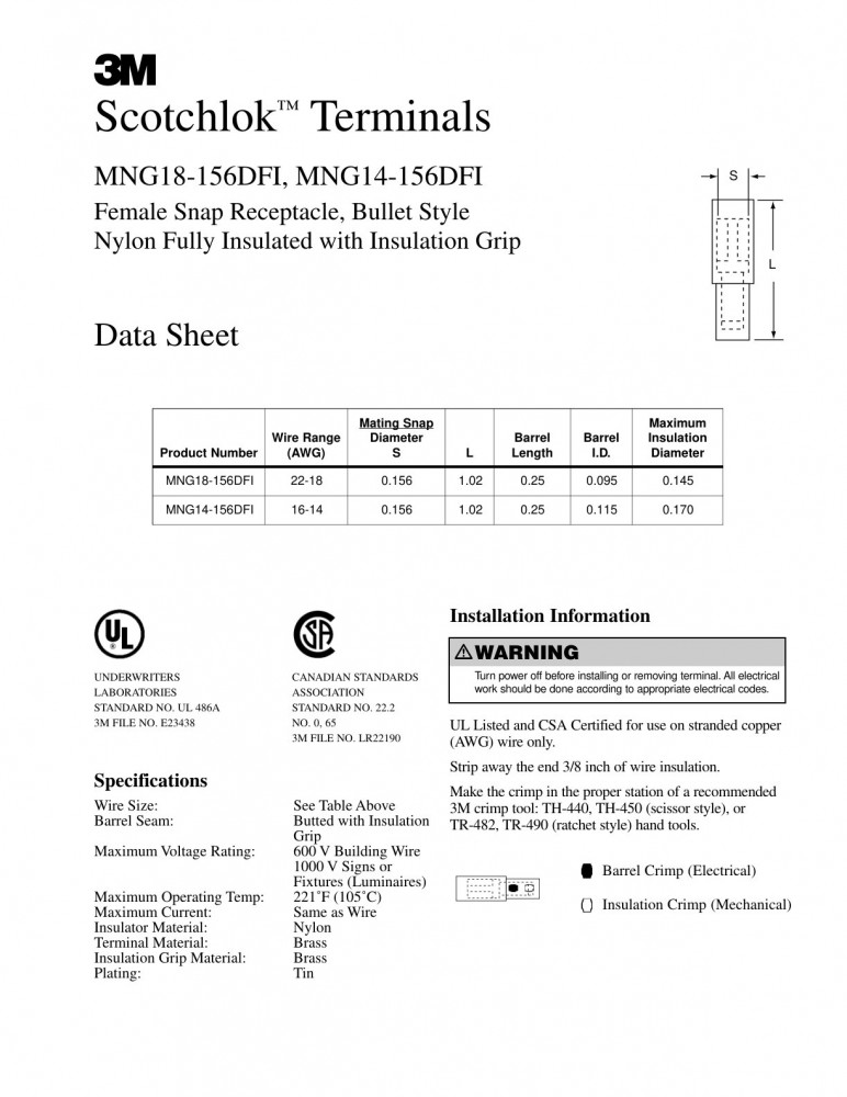 3M MNG18-156DFIK-A technical datasheet page 1