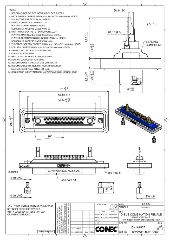 CONEC 6027W2SAM61B30X product drawing, sheet 1