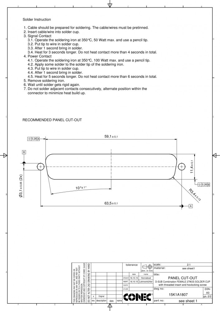 CONEC 6027W2SAM61B30X panel cut-out drawing, sheet 2