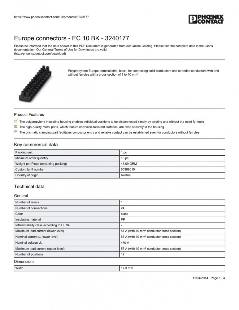 Phoenix Contact 3240177 product document page 1