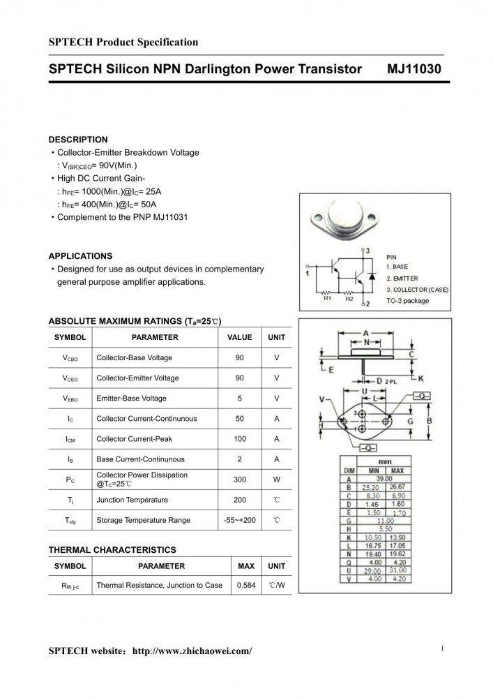 SPTECH MJ11030 datasheet page 1