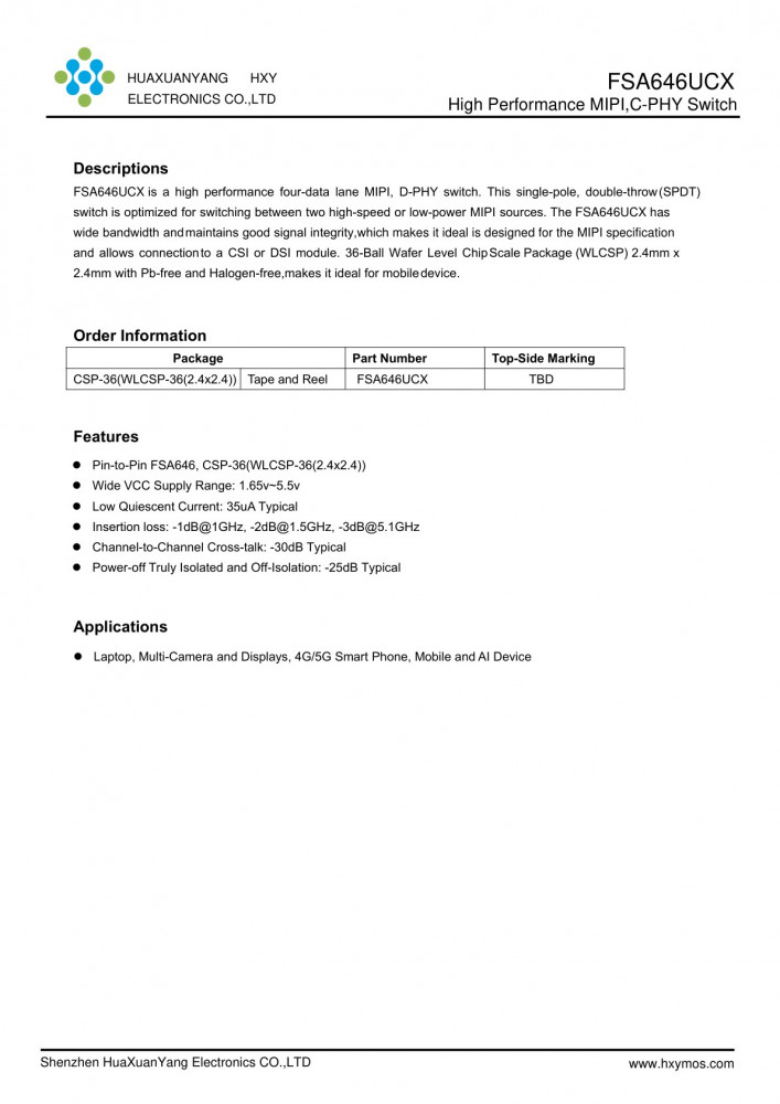FSA646UCX-HXY datasheet page 1