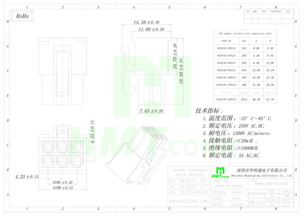 HMTCONN W42012K-10PB123 technical drawing preview