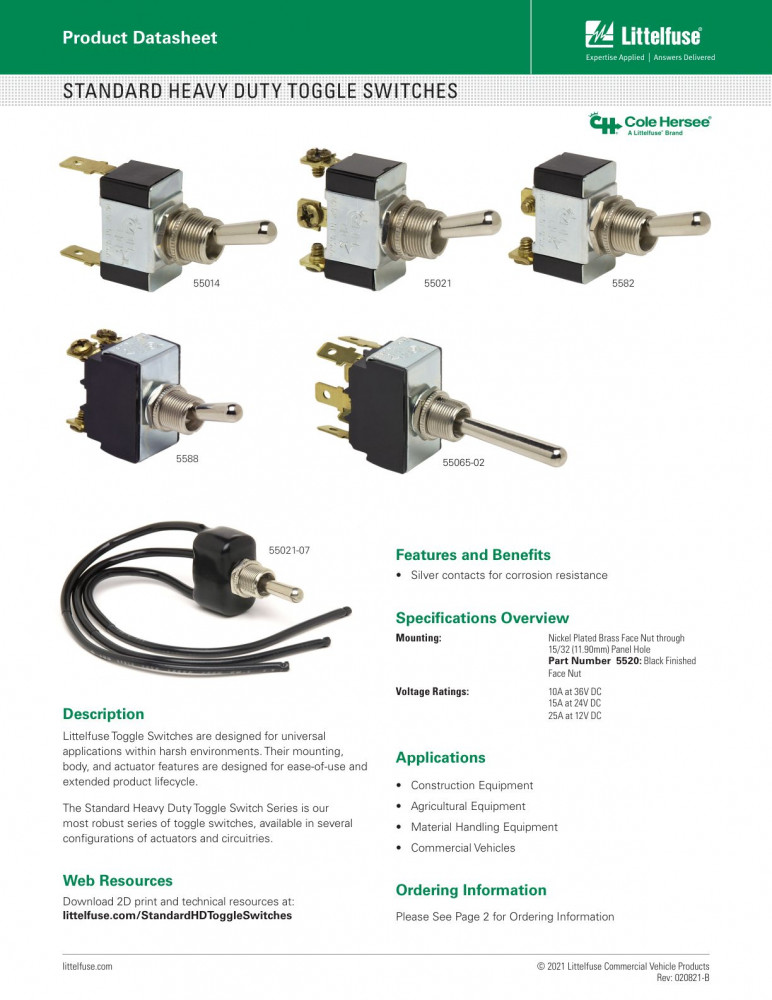 Littelfuse Standard Heavy Duty Toggle Switch documentation page 1