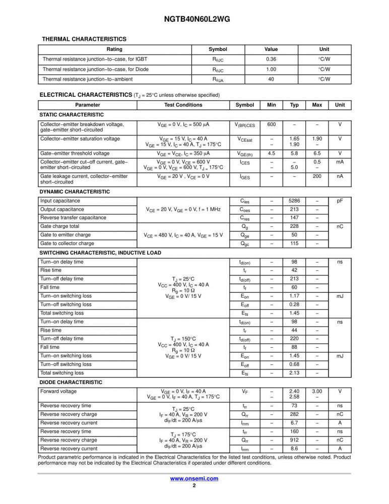 NGTB40N60L2WG datasheet page 2